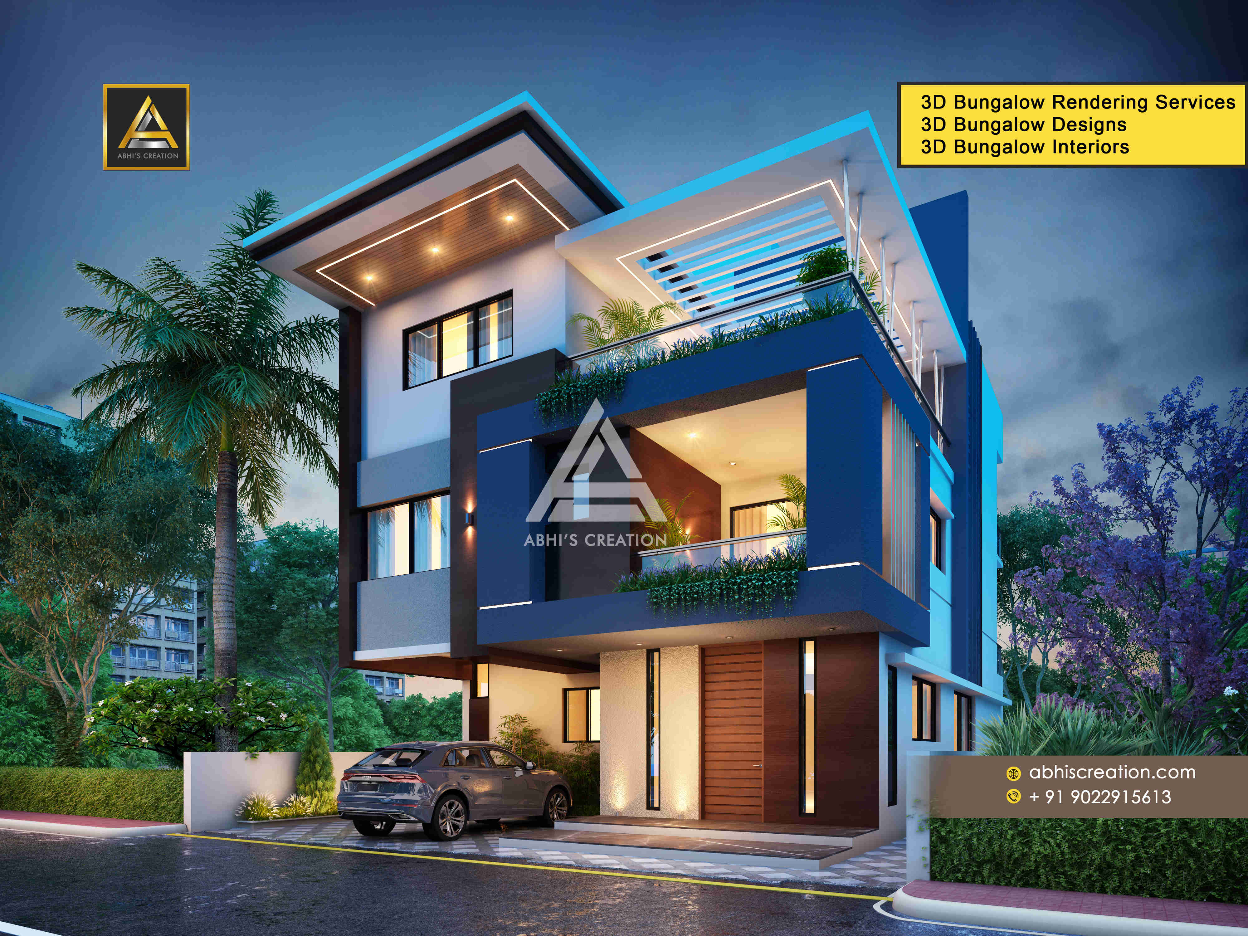 3D Bungalow Rendering | Bungalow Elevation Services | Abhi's Creation