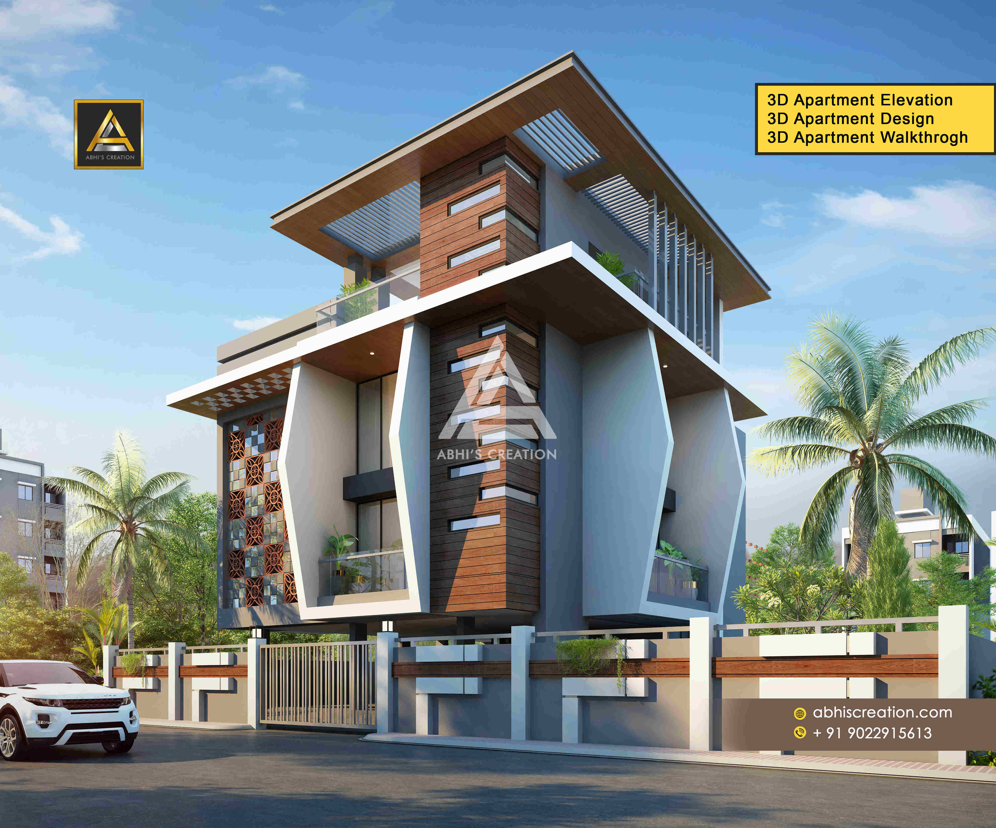 3D Apartment Rendering | 3D Apartment Elevation Design | Abhi's Creation